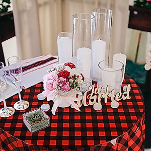 Remagr Christmas Disposable Checkered Tablecloth Round Plastic Buffalo Plaid Table Cloth 84 Inch Waterproof Gingham Cover for Picnic Camping Party Carnival BBQ (Red and Black, 6 Pieces)