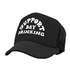 I Support Drinking During The Day - Vintage Retro Style Trucker Cap Hat (Full Black)