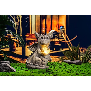 TERESA'S COLLECTIONS Dragon Decor Garden Statues & Sculpture with Solar Powered Lights, Baby Dragon Outdoor Statues Figurines Garden Gifts for Patio Lawn Yard Decoration, 9.1 Inch