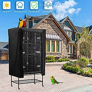 COOSOO Bird Cage Covers for Night Large Birdcage Protection Blackout Breathable Washable Waterproof Material Universal Fit Black
