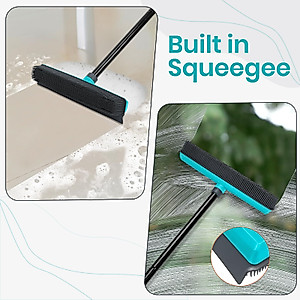 MAVRIZ Pet Hair Removal Broom Carpet Rake Rubber Broom with Squeegee Rug Rake to Fluff Carpet