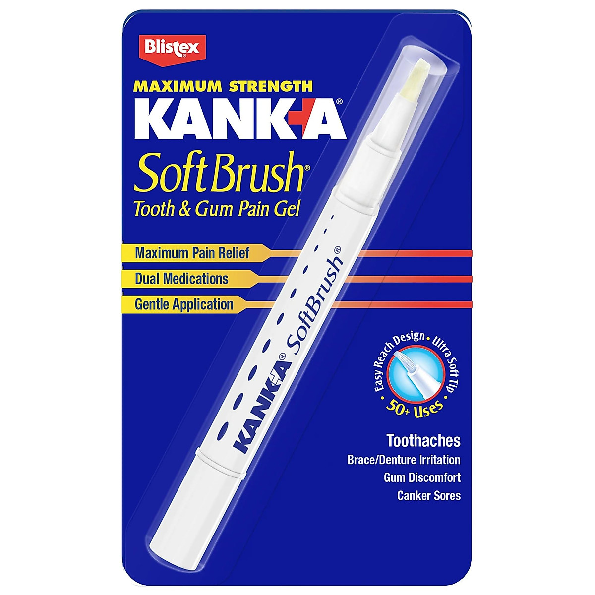 Kank-A Soft Brush Tooth & Mouth Pain Gel, Professional Strength, 0.07 Ounce, Dual Relief Formula for Toothaches, Gum & Other Mouth Pain, Easy to Use Pen Applicator, Fast-Acting Pain Relief