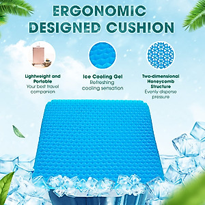 Yes4All Cooling Gel Seat Cushion for Long Sitting, 2 Silk Non-Slip Magnet Covers, Large Thick Breathable Wheelchair/Car/Office Chair Cushions, Pressure Pain Relief for Tailbone, Back, Hip.