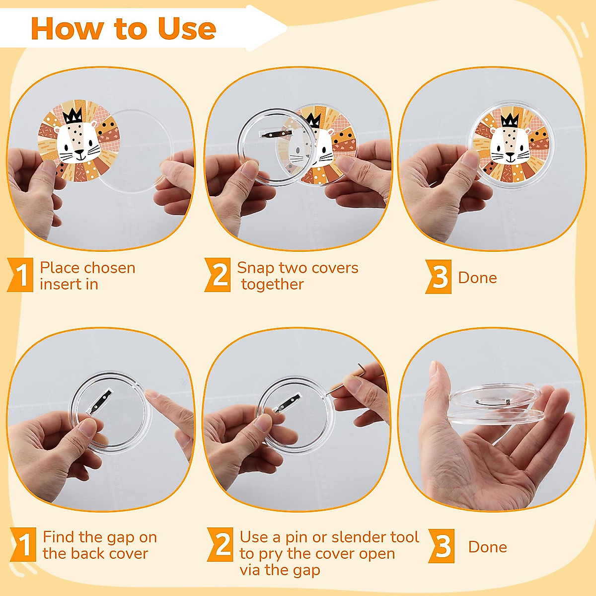 Anjetan 25 Pcs Button Badges with Pins, 3.15" Clear Button Badges, Acrylic Badge Makers for Craft Supplies, Blank Picture Button Badges Kit, Round Photo Buttons for DIY Projects