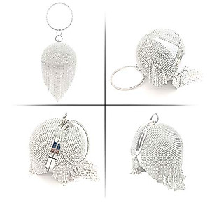 LUI SUI Women Round Ball Dazzling Crystal Evening Handbags Rhinestone Tassel Handle Purse Bags Wedding Shoulder Handbags