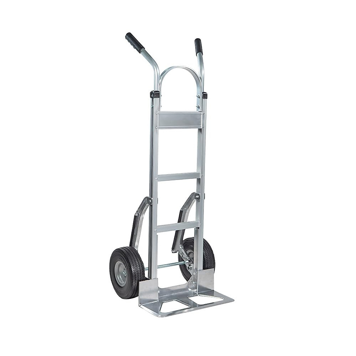 Mytee Products 600 lbs Dual Handle Aluminum Hand Truck Heavy Duty Dolly with 10" Solid Caster Wheels - Large Hand Truck with Skid Bars - 52.3" x 17.5" with 19.3" x 7.5" Nose Plate