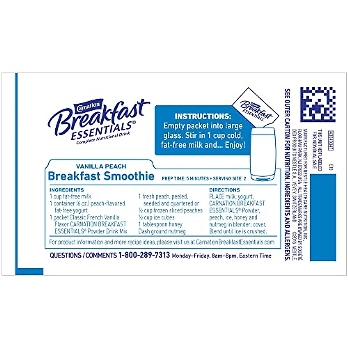 Nestle Carnation Breakfast Essentials Complete Nutritional Drink Vanilla 1.26 oz. Packet 10 Ct
