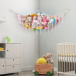 Stuffed Animals Hammock Net Toy Storage Organizer, Unicorn Castle Stuffed Animals Storage Toy Holder Boho Wall Hanging Décor for Nursery Kids Play Room Bedroom,White
