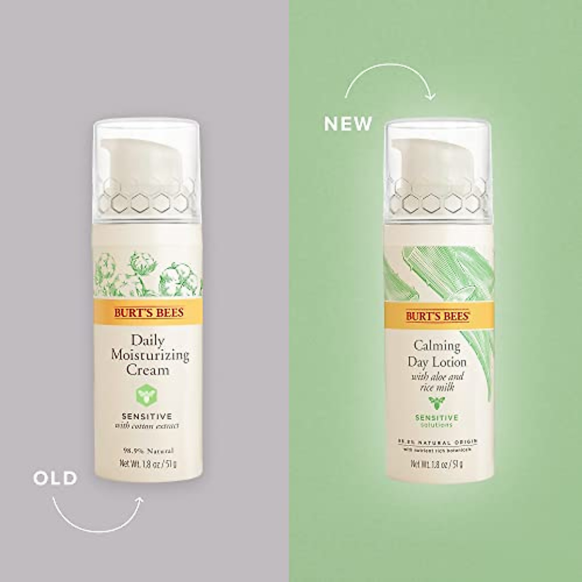 Burt's Bees Sensitive Solutions Calming Day Lotion with Aloe and Rice Milk, 98.8% Natural Origin, 1.8 Fluid Ounces