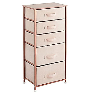 mDesign Storage Dresser Furniture Unit - Tall Standing Organizer Tower for Bedroom, Office, Living Room, and Closet - 5 Drawer Removable Fabric Bins - Light Pink/Rose Gold