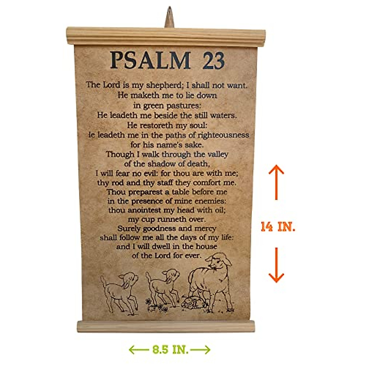 Psalm 23 The Lord Is My Shepherd I Shall Not Want Scroll Prayer Blessing Poster Ready to Hang 14 x 8.5 in. Rustic Gift Wall Art