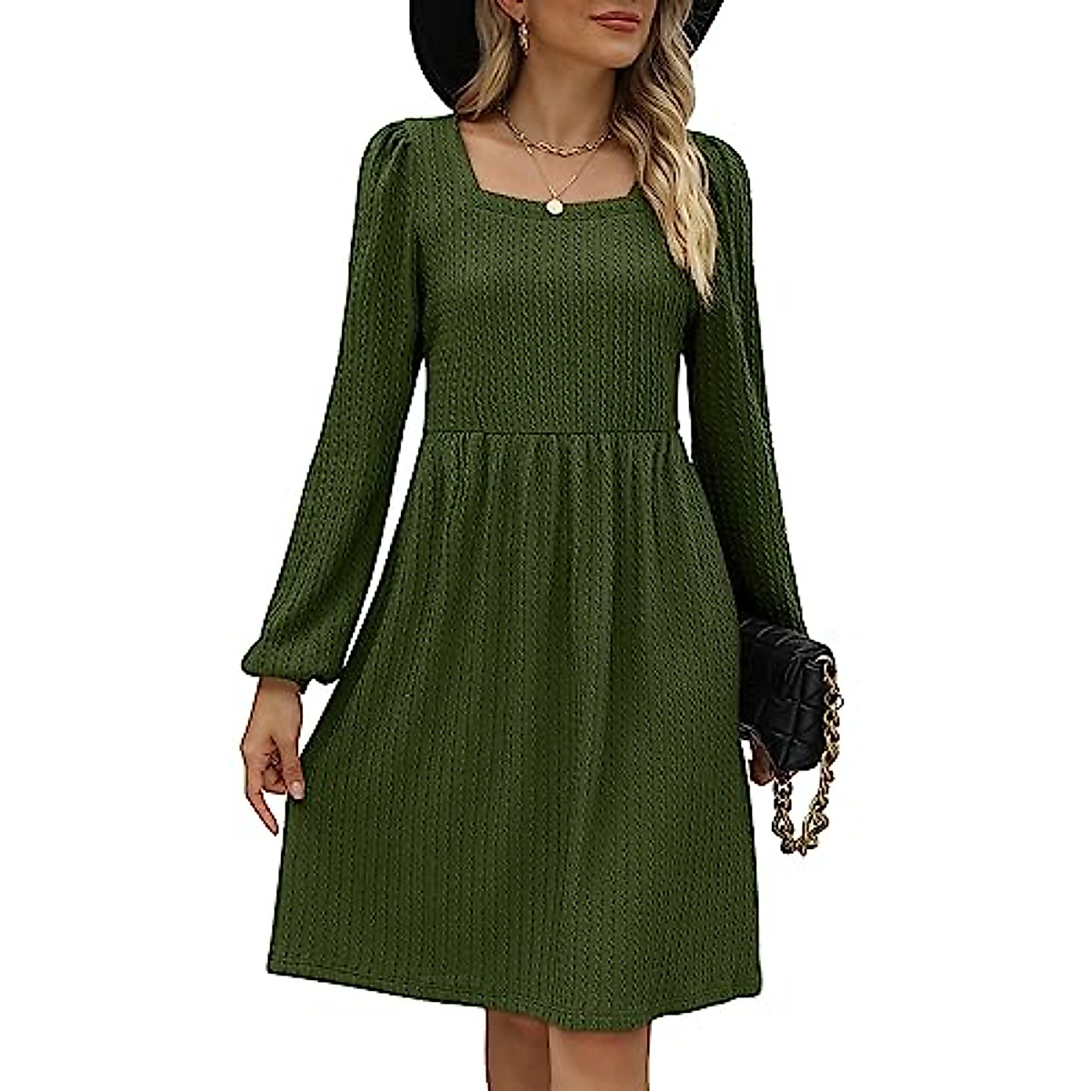 Winter Dresses for Women 2024 Trendy Ladies Long Sleeve Casual Dress Green L
