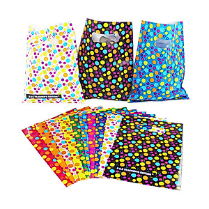 S & E TEACHER'S EDITION 50 Pcs Kids Party Favor Bags, Assorted Plastic Goody Bags, Candy Bags, Goodies Return Gift Bags for Party Birthday Baby Shower Pride Day School Supplies