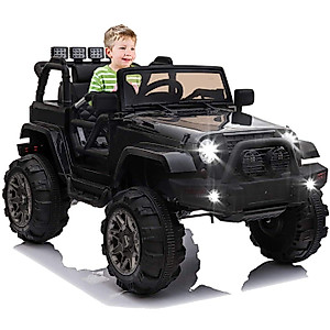 OTTARO Kids Electric Car Ride on Car Truck, Battery Kids Car w/Parent Remote Control, 12V Battery Powered Electric Car for Kids, 3 Speeds,Spring Suspension, MP3 Player (Black)