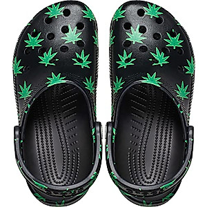 Crocs Unisex Classic Hemp Leaf Clogs, Half Baked and Weed Graphics, Black, Numeric_6 US Men