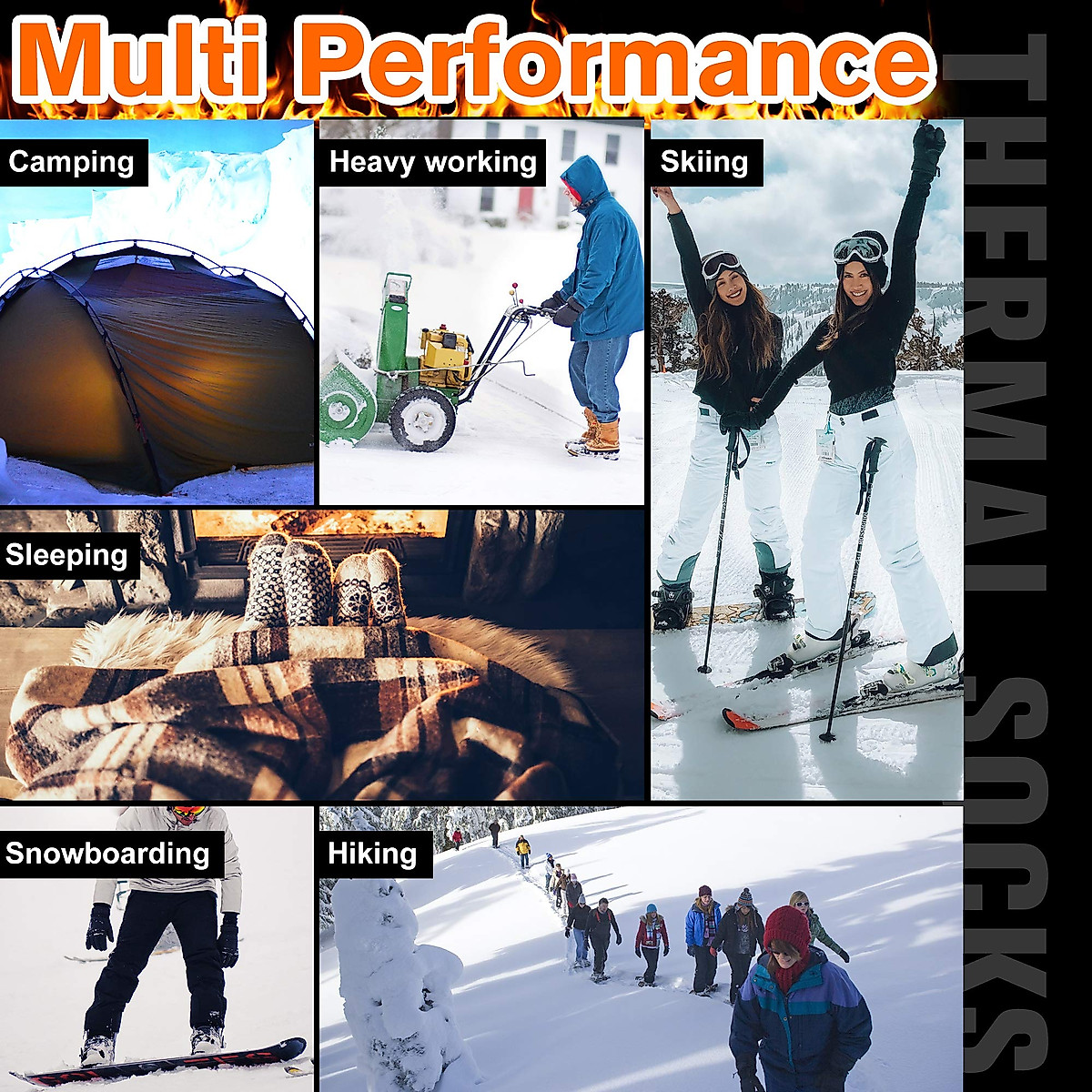 Busy Socks Winter Warm Thermal Socks for Men Women Extra Thick Insulated Heated Crew Boot Socks for Extreme Cold Weather, Large, 1 Pair Light Grey Striped