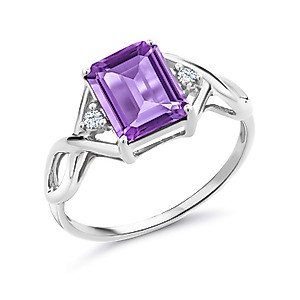Gem Stone King 925 Sterling Silver Purple Amethyst Ring For Women (2.56 Cttw, Emerald Cut 9X7MM, Gemstone Birthstone, Available in size 5, 6, 7, 8, 9)