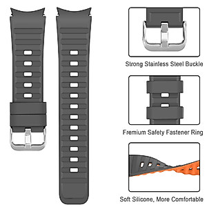 Tasikar No Gap Bands Compatible with Samsung Galaxy Watch 7/6/5/4 Band 40mm 44mm/Watch 6 Classic Band 43mm 47mm/Watch 5 Pro/4 Classic, Soft Silicone Sport Strap for Women Men, Grey Orange