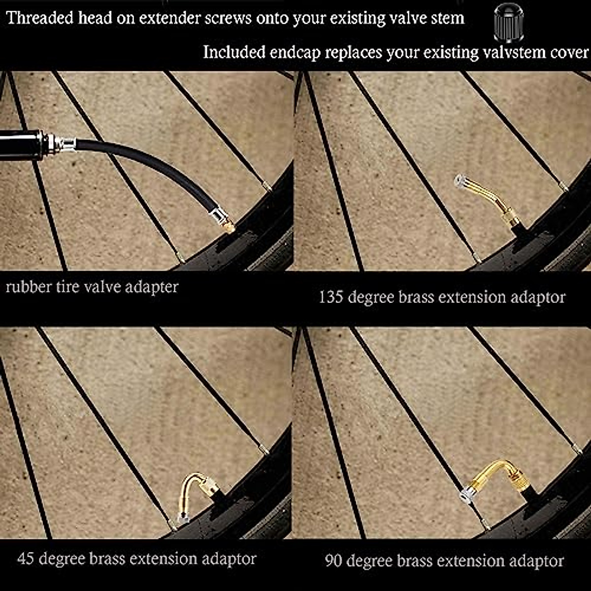 Z-oneMart 5 Pack Tire Valve Extension, 2Pcs 8.25 Inch Flexible Valve Stem Extenders with Brass 45 90 135 Multi Degree Schrader Tire Valve Stem Extension Adaptor Compatible for RV Bike Motorcycle Car