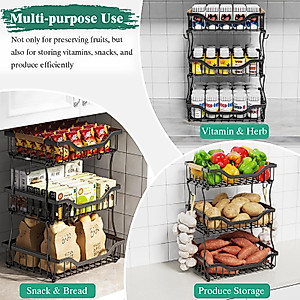 OKZEST 3-Tier Fruit Basket for Kitchen Counter with Banana Hangers, Wall Hanging Fruit Basket and Countertop Organizer Fruit Bowl, Fruit Storage Holder Stand for Potato Onion Snack Bread Fruit Veggie