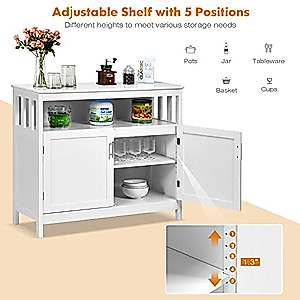 Giantex Kitchen Buffet Sideboard, Wooden Storage Server Cupboard Cabinet, Dining Room Living Room Bar Furniture 2-Door Console Table w/ 5-Position Adjustable Shelf & Open Shelf Drawer Cabinets (White)