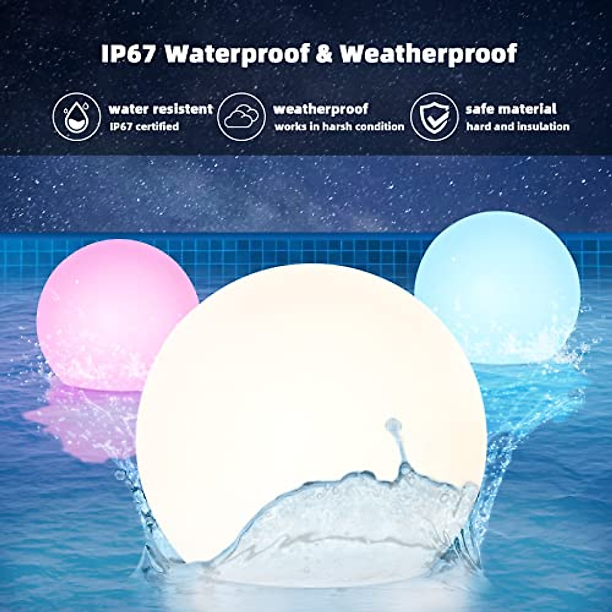 Dolita Solar Floating Pool Lights, 3-Pack Solar Powered Color Changing LED Pool Lights with Remote Control IP67 Waterproof Glow Garden Pathway Lights for Pool Patio Party Lawn Decoration