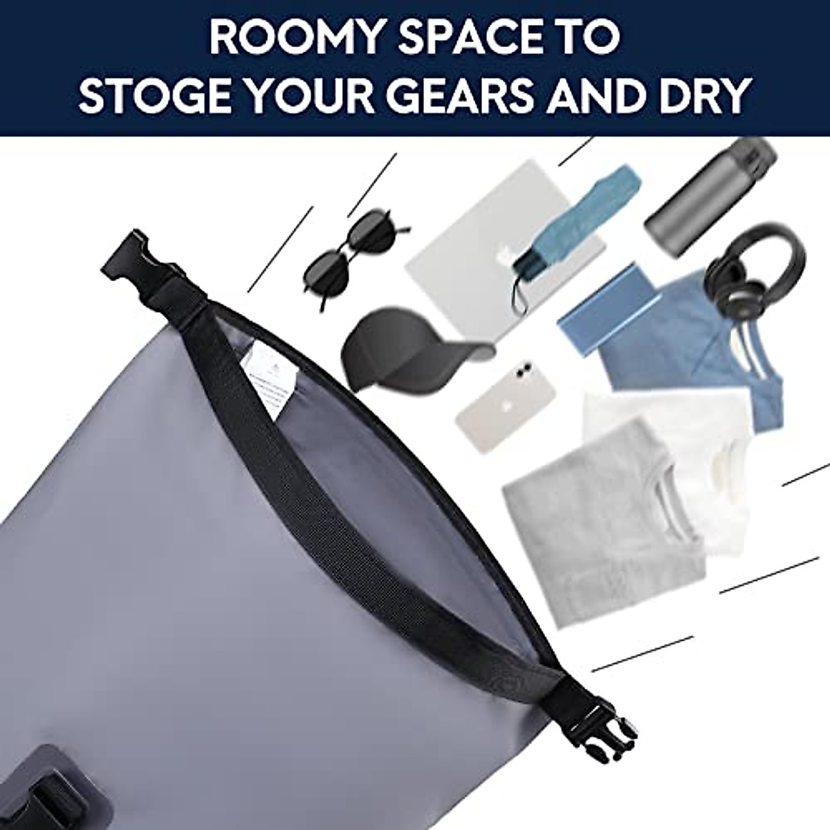 Haimont Dry Bag Waterproof Backpack, Heavy Duty Roll Top Dry Backpack for Men Women SUP, Floating, Sailing, Surfing, 20L, Dark Grey/Light Grey