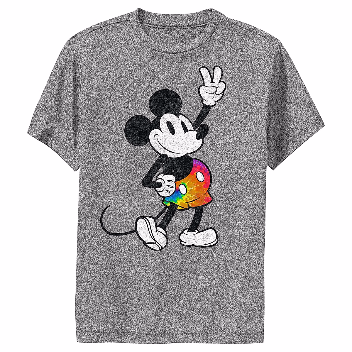 Disney Characters Tie Dye Mickey Stroked Boy's Performance Tee, Charcoal Heather, Small