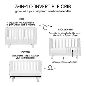 Babyletto Hudson 3-in-1 Convertible Crib with Toddler Bed Conversion Kit in White, Greenguard Gold Certified , 53.75x29.75x35 Inch (Pack of 1)