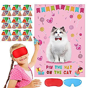 Waenerec Pin The Hat on The Cat with 54 Cat Birthday Hat Stickers Cat Party Games for Pet Kitten Meow Themed Birthday Party Decorations Supplies