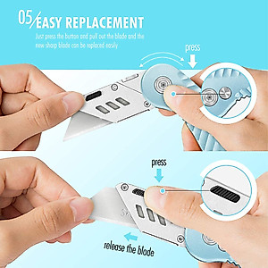 FantastiCAR Fancy Folding Utility Knife Box Cutter Set with Extra Blades (Blue and Purple), Metal Handle