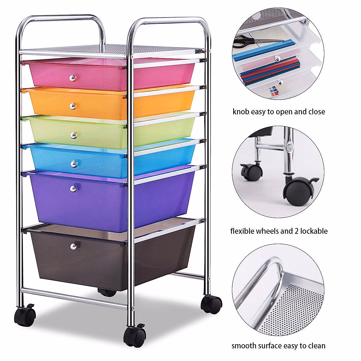 Happygrill 6-Drawer Organizer Cart Tools, Mobile Utility Storage Cart with Removable Drawers & Lockable Wheels, Rolling Storage Cart with Wheels for Home Office