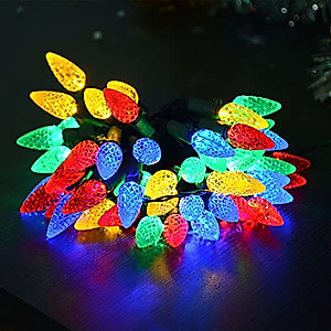 HUGSVIK C6 Solar Christmas Lights Outdoor Waterproof, 21Ft 50LED Strawberry C6 Christmas Lights Colored, 8 Modes Solar Powered Christmas Lights for Christmas Tree Wreath Garland Garden Patio