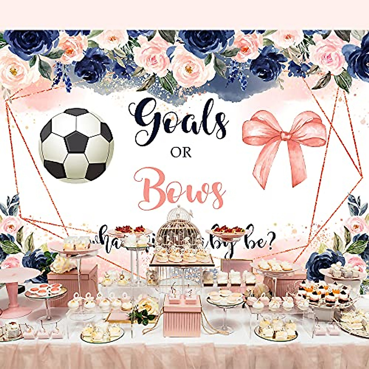 Lofaris Soccer Gender Reveal Goals or Bows Baby Shower Backdrop Flowers Blue or Pink Boy or Girl He or She Floral Soccer Reveal Background Party Decorations Supplies Banner Photo Booth Props 7x5ft