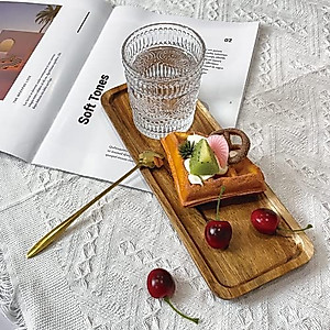 Wood Serving Tray, Wooden Trays,Small Wood Tray Wood Platter for Serving Food Dessert Appetizer Cheese Boards Fruit Cookie Vanity Home Decor Bathroom Tray Set of 2 Acacia 11" x 4"