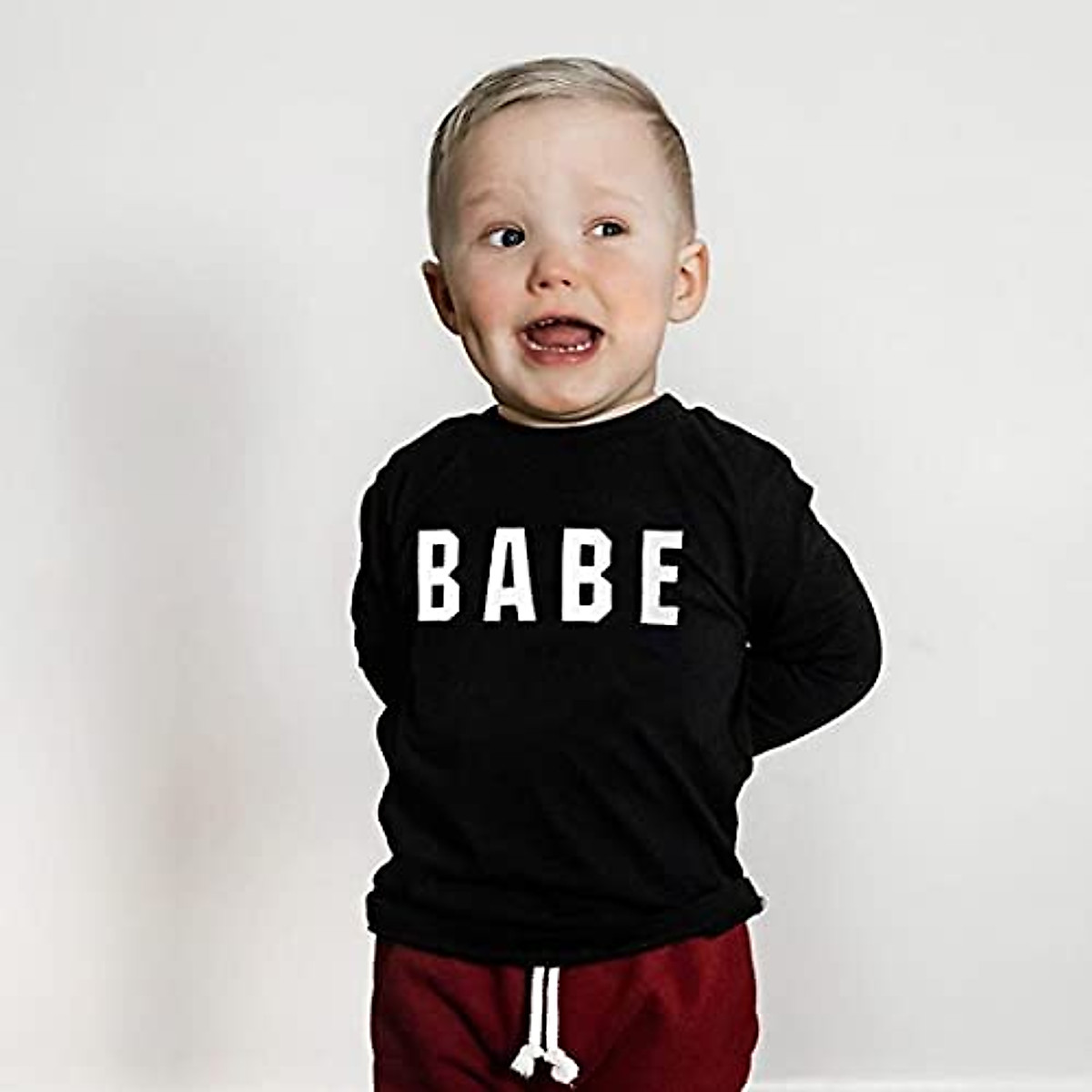 Toddler Baby Girl Boys Pullover Top Letter Babe Printed Causal Long Sleeve Sweatshirt Infant Fall Winter Clothes (Black, 12-18 Months)