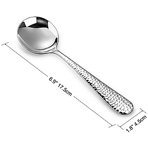 KEAWELL Premium 4-Piece Louise Hammered Spoons Set, 18/10 Stainless Steel, Set of 4, Fine Spoon Set with Round Edge, Dishwasher Safe (7" Soup Spoons)