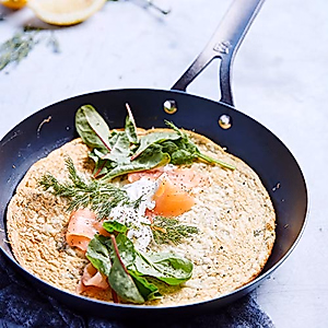 BK Pre-Seasoned Black Steel Carbon Steel Induction Compatible 12" Frying Pan Skillet, Oven and Broiler Safe to 660F, Durable and Professional, Black