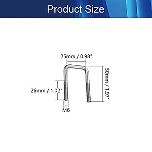 Juvielich 4Pcs Square U-Bolts,1" Inner Width,M6x25x50mm U-Bolt,304 Stainless Steel Square Bend U-Bolt with Nuts, Washers and Frame Plate,U Bolt Kit for Ski Boat, Automobiles Trailer, Sailboat Trailer