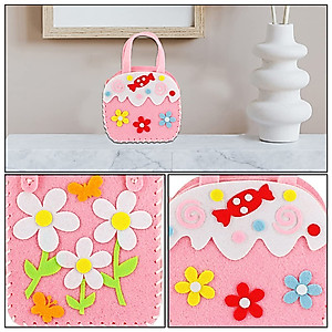 TOYANDONA 6 Sets Kids DIY Art Craft Cartoon Felt Owl Flower Strawberry Cake Girl Handbag Stitch Needle Thread Felt Non Woven Handbag for Beginner Children Girls Boy