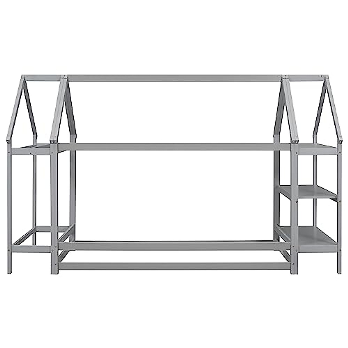 DEYOBED Gray Twin House Floor Bed with 2 Removable Stands - Unique House Design for Kids