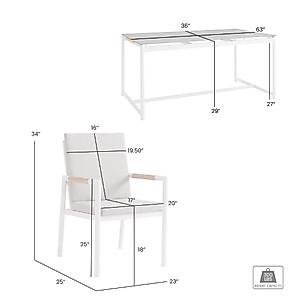 Armen Living Royal 7 Piece White Aluminum and Teak Outdoor Dining Set with Light Gray Fabric