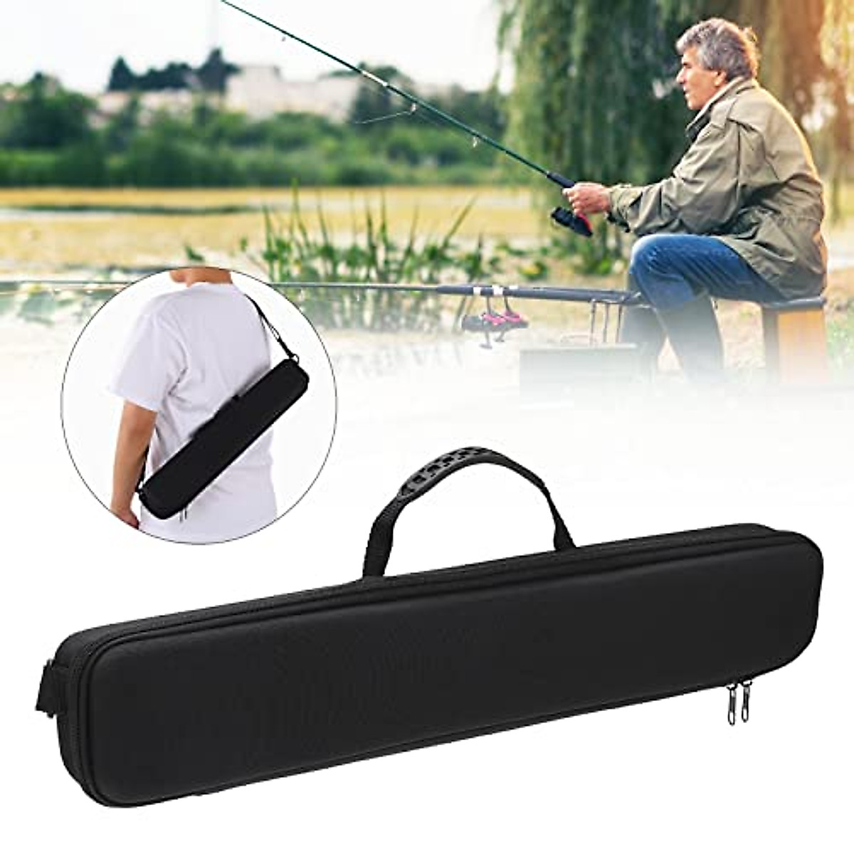 Fishing Rod Holder Bag, Fishing Rod Bag Large Space Net Pocket Double Zipper with Shoulder Strap for Fishing Tools