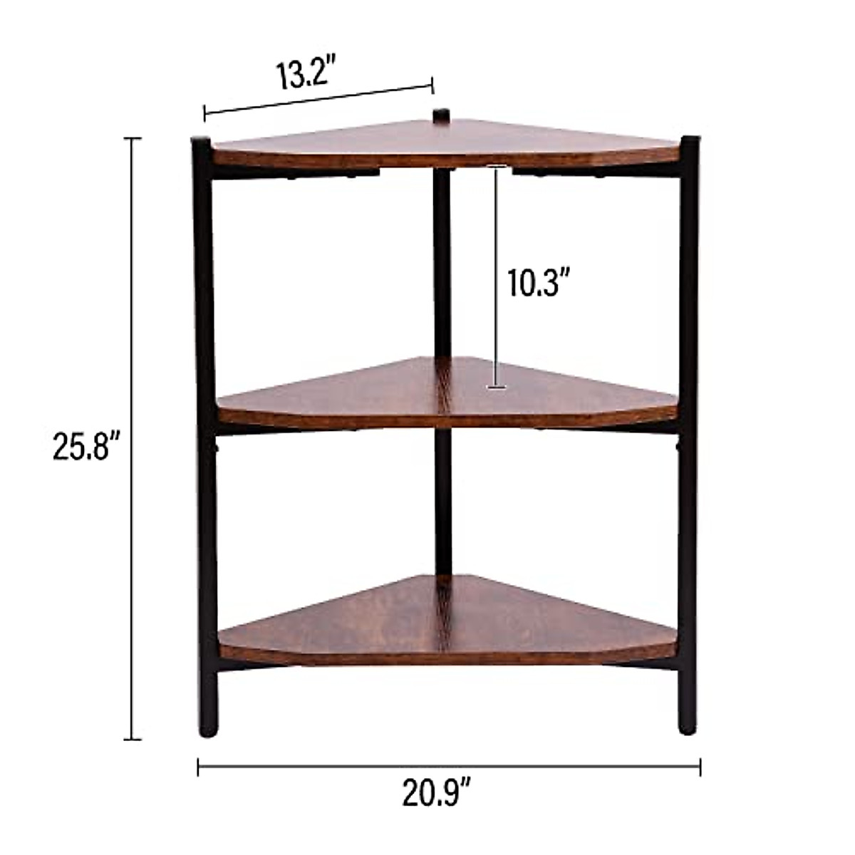 Tiita Corner Shelf, 3 Tier Corner Bookshelf Bookcase, Display Rack Shelf with Metal Frame, Industrial Corner Ladder Shelf Plant Shelf for Living Room, Home, Office, Kitchen