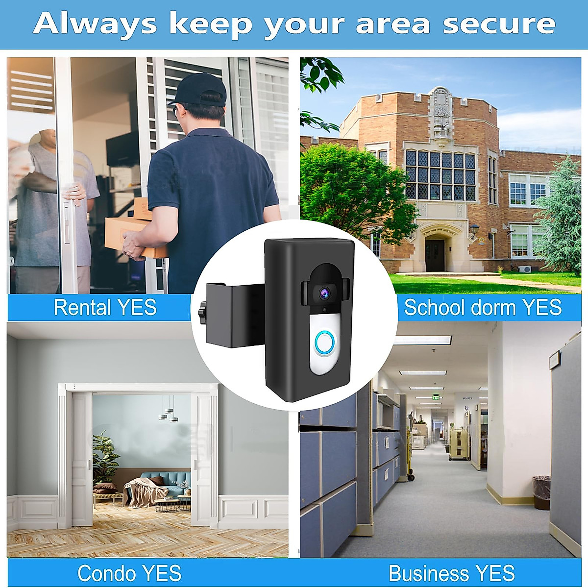 Upgrade Anti Theft Video Doorbell Mount Compatible with Video Doorbell, Adjustable Mounting Bracket Accessories for houses, apartments, Office .No Drill.