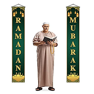 Ramadan Mubarak Porch Banner Iftar Islamic Mosque Muslim Religious Holiday Front Door Sign Wall Hanging Party Decoration