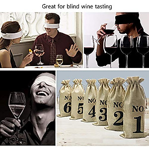 Shintop 10pcs Jute Wine Bags, 14 x 6 1/4 inches Hessian Numbered Wine Bottle Gift Bags with Drawstring for Blind Wine Tasting (Brown)