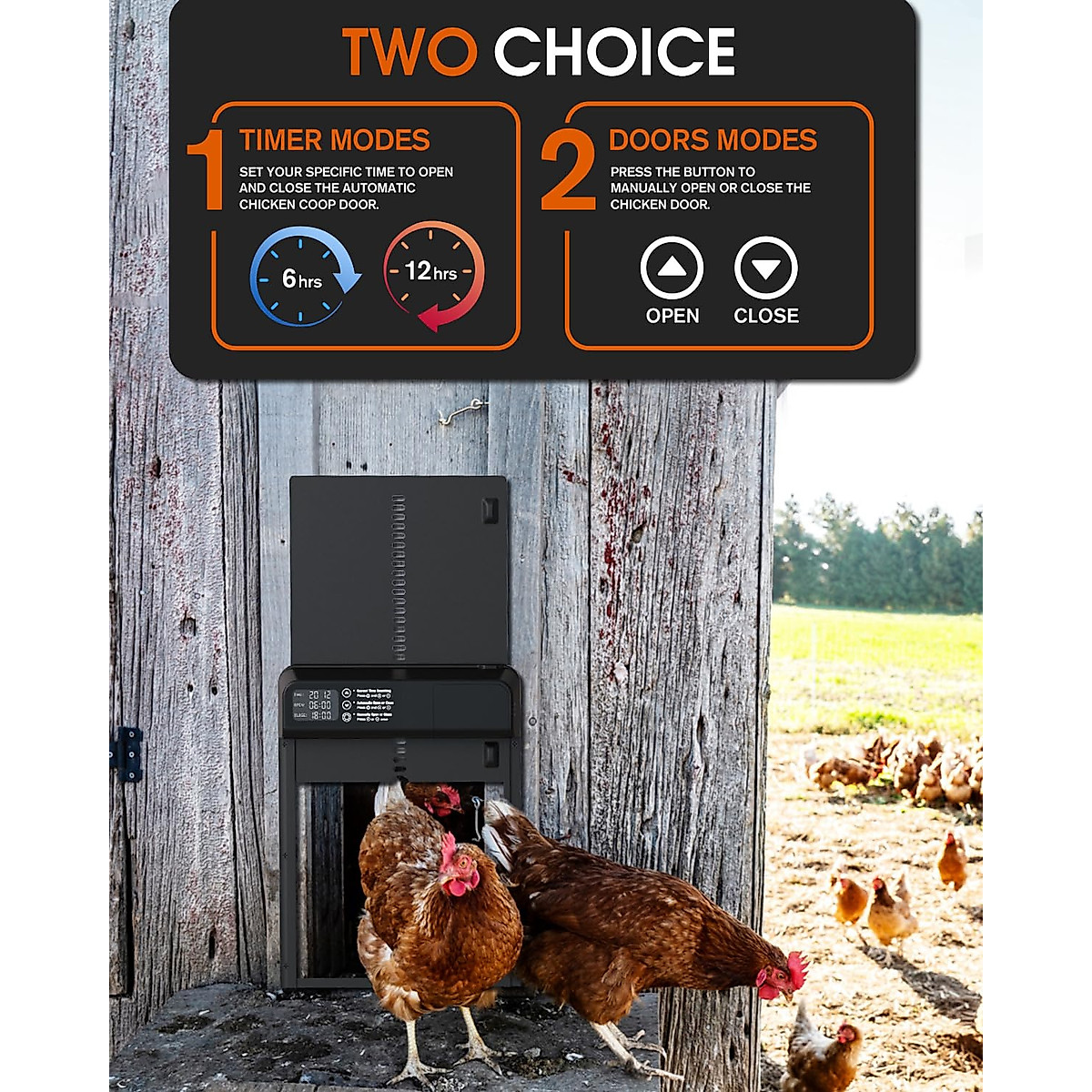 Hopet Automatic Chicken Coop Door with Timer Large LCD Display 2023 Upgraded Electric Battery Powered Aluminum Chicken Coop Door Accessories Poultry Door Opener Training Flock