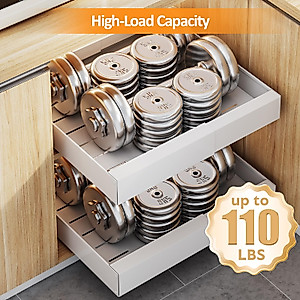 SJTOEB Expanded Pull Out Cabinet Organizer, Pull Out Drawers for cabinets with Adhesive Film, Slide Out Drawers for Kitchen cabinets (Expandable11.7-17.8" W x 16.9" D x 2.76" H) (White, 16.9" Depth)