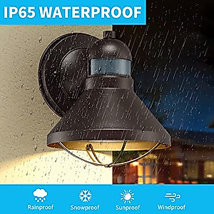 LONEDRUID Motion Sensor LED Outdoor Barn Lights Brown Exterior Wall Lantern Dusk to Dawn Outside Wall Mount Scocne Lighting Fixtures Antique Farmhouse Porch Lamp for House Patio Garage Front Door